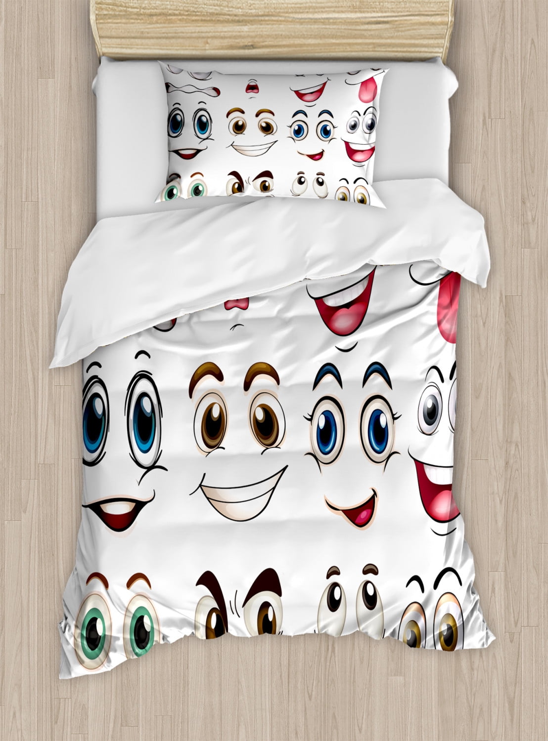 Cartoon Decor Twin Size Duvet Cover Set, Smiley Face Emoji Cartoon Hand ...