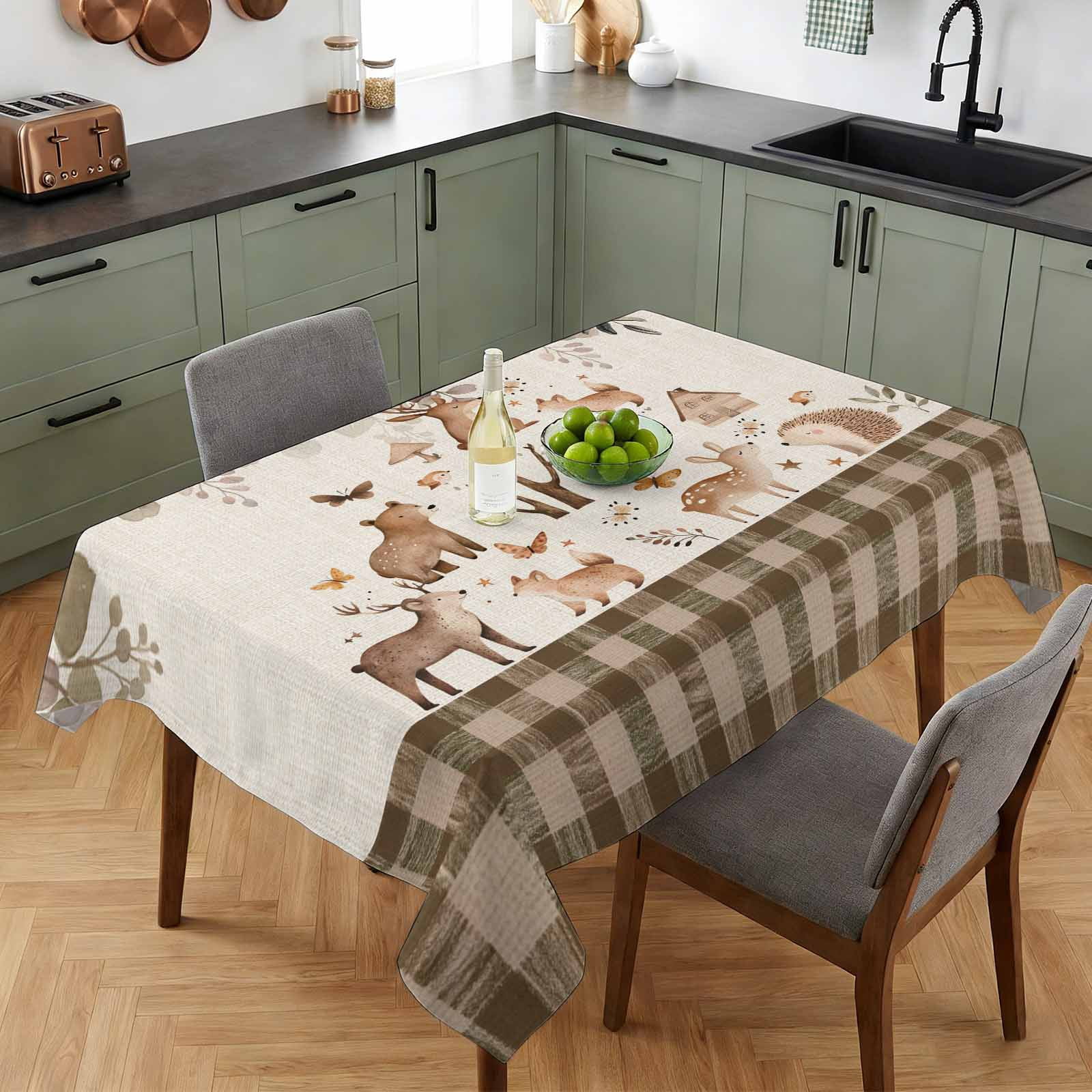 Cartoon Deer Bear Hedgehog Table Cloth 52x70in, Waterproof Rectangle ...
