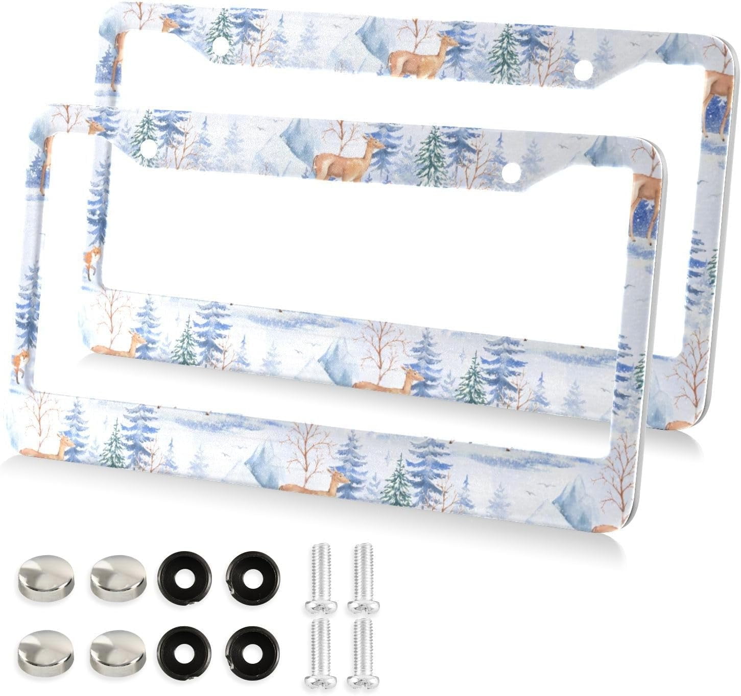 Cartoon Deer License Plate Frame - 2 Pack Universal Stainless Steel ...