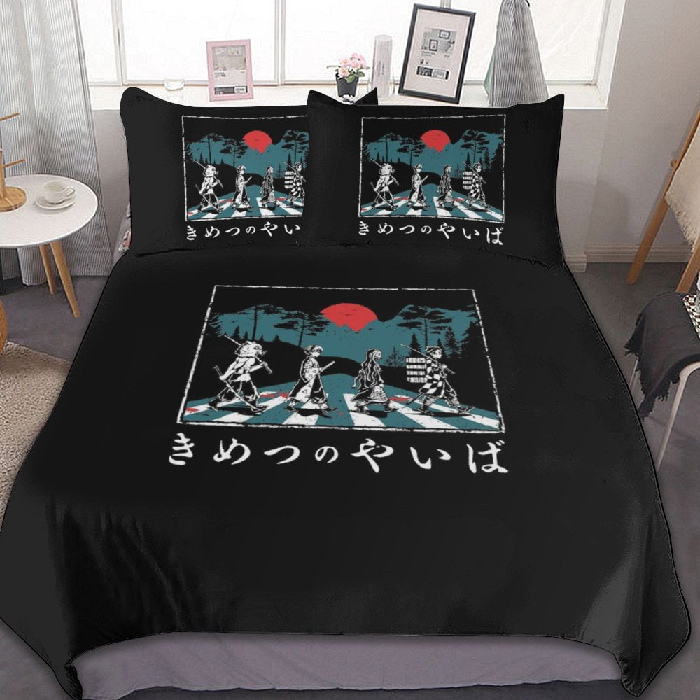 Cartoon Demon Slayer 3 Piece Bed Set Warm And Comfortable Kawaii Bedding Set Cute Soft Tanjiro