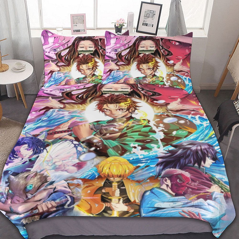 Cartoon Demon Slayer 3-Piece Bed Set Warm and Comfortable Kawaii ...