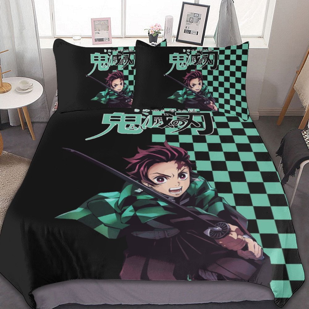 Cartoon Demon Slayer 3 Piece Bed Set Warm And Comfortable Kawaii Bedding Set Cute Soft Tanjiro