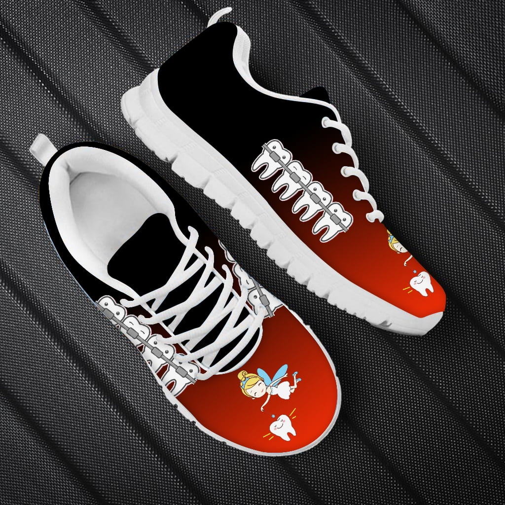 Cartoon Dental Equipment Pattern Woman White Teeth Print Woman Flats ...