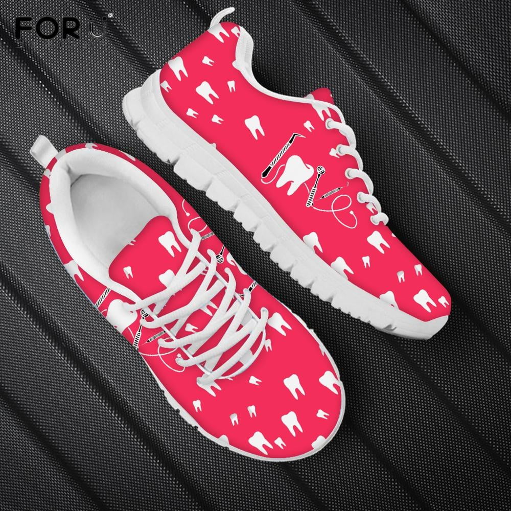 Cartoon Dental Equipment Pattern Woman White Teeth Print Woman Flats ...