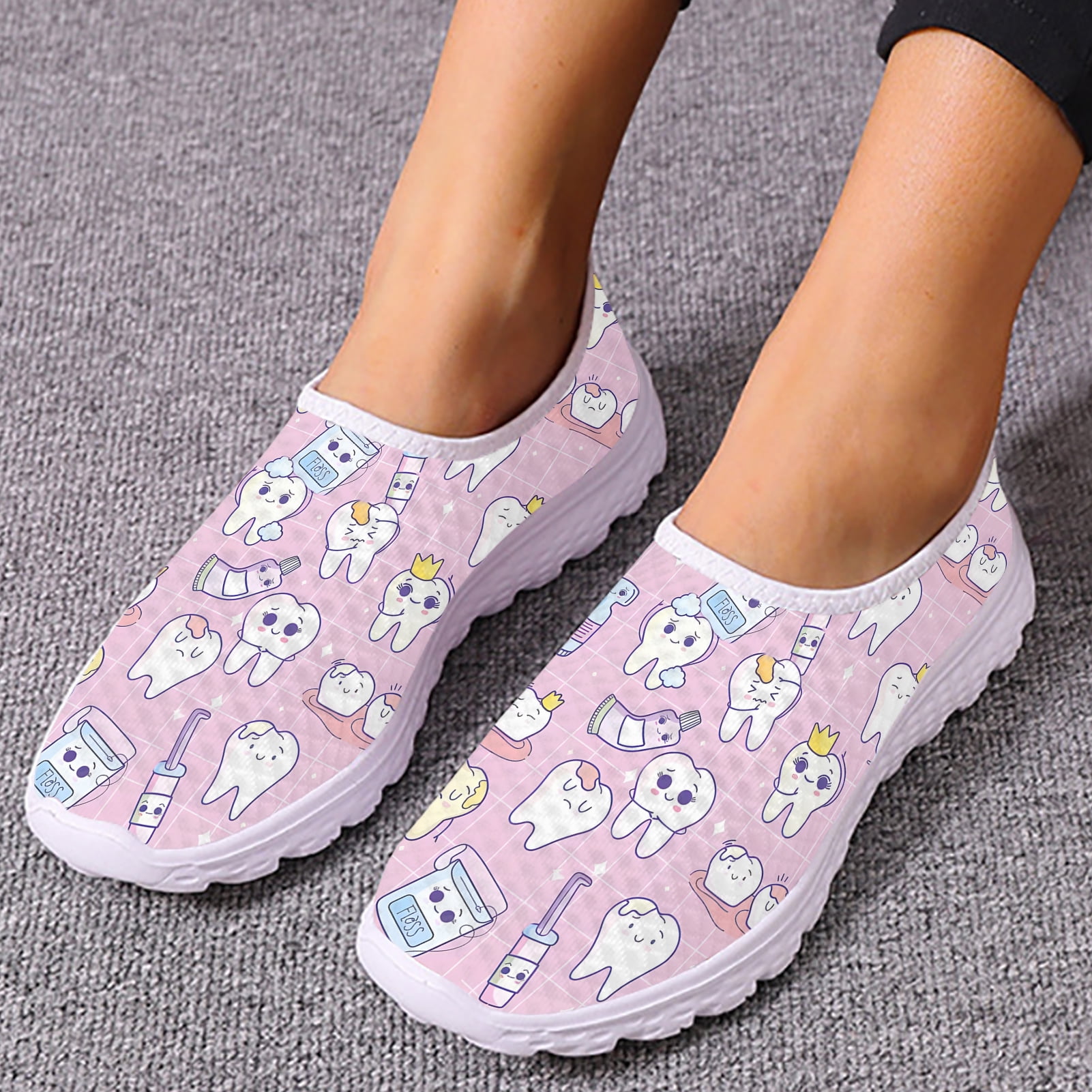 Cartoon Dental Loafers Pink Tooth Print Comfortable Breathable Shoes ...