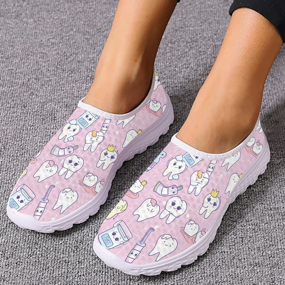 Cartoon Dental Loafers Pink Tooth Print Comfortable Breathable Shoes ...