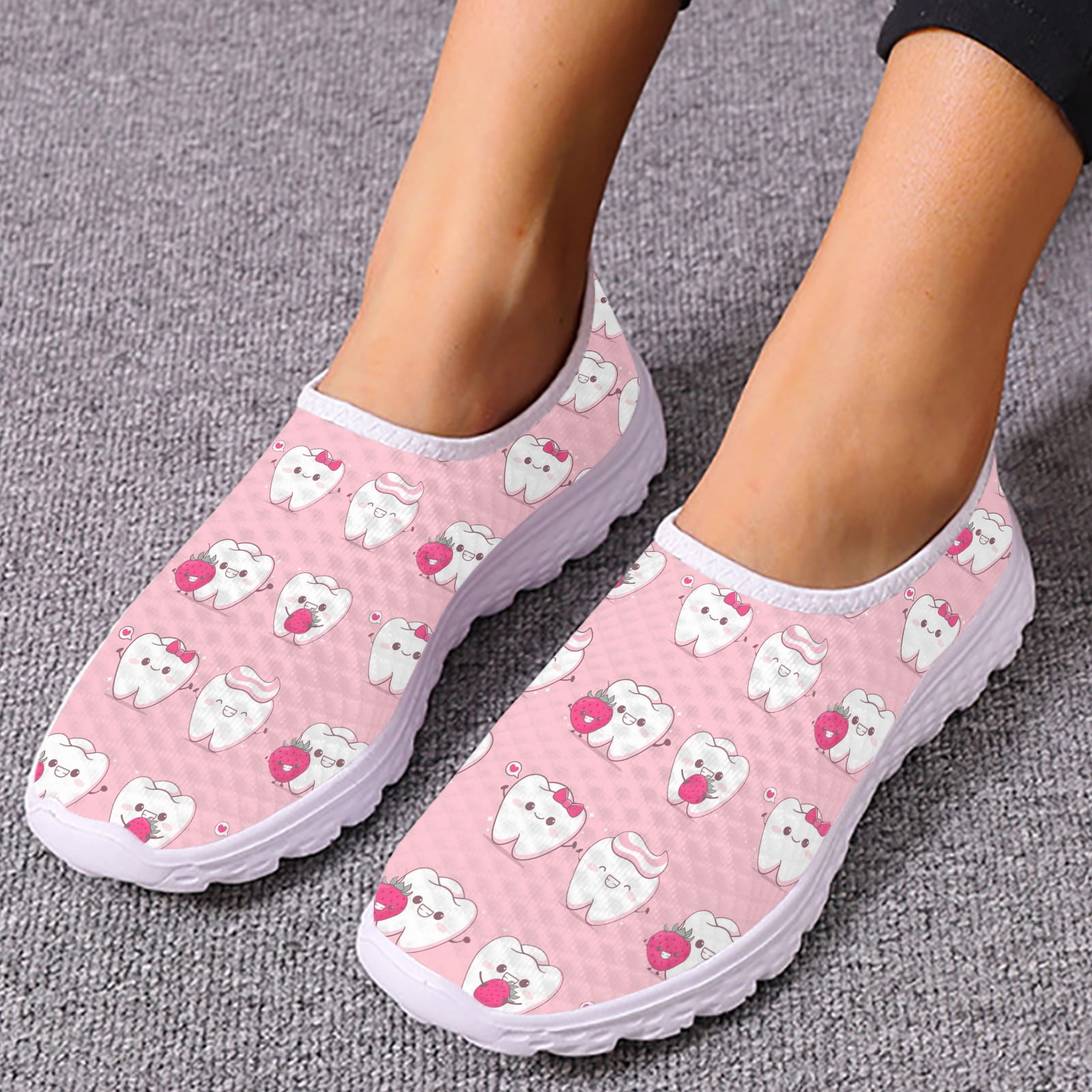 Cartoon Dental Loafers Pink Tooth Print Comfortable Breathable Shoes ...