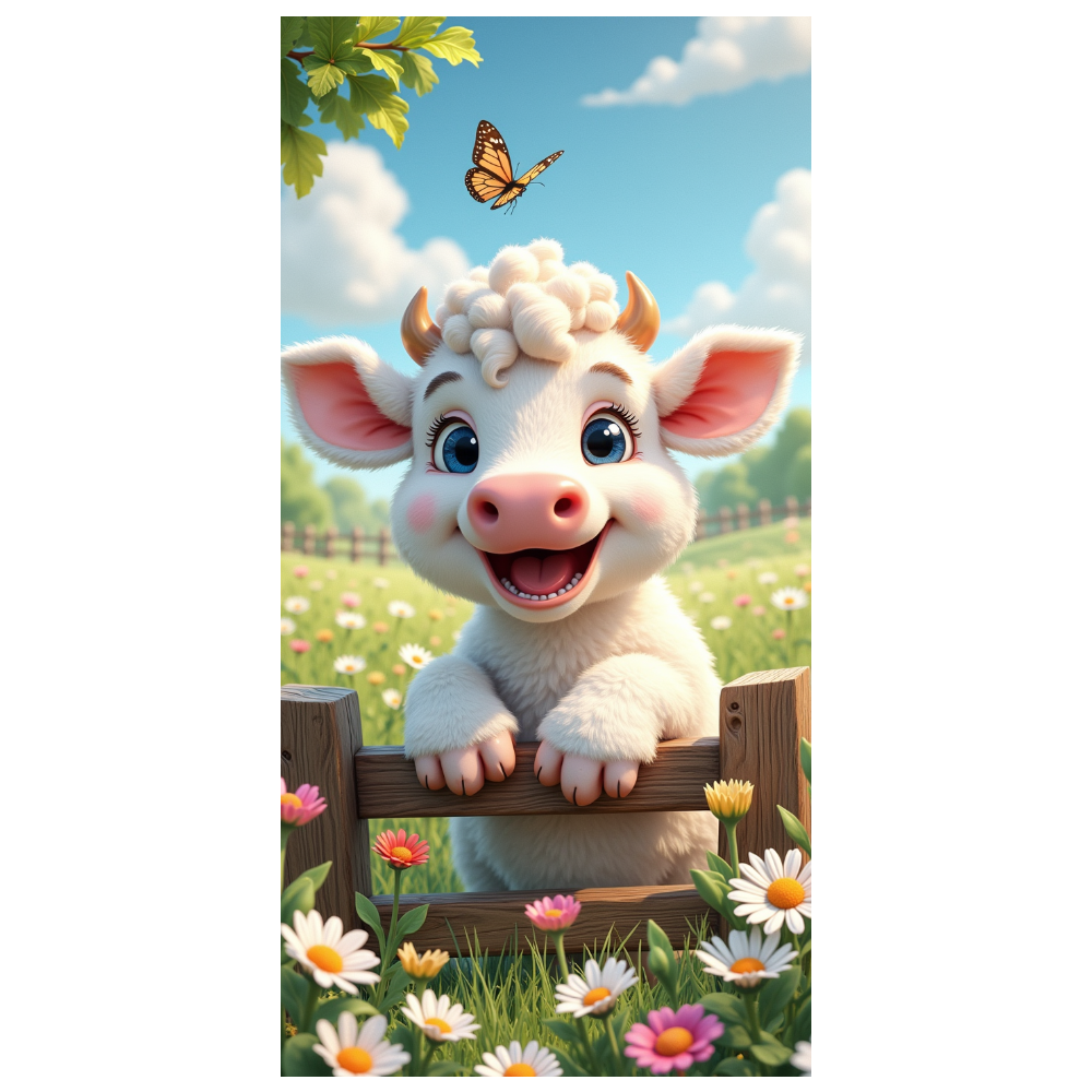 Cartoon Design Farm Animal Banner Happy Cow Pastoral Scene Baby Decor ...