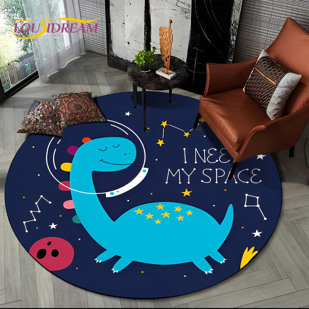 Cartoon Dino Cute Dinosaur Space Children Round Carpet Rug for Living ...