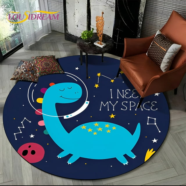 Cartoon Dino Cute Dinosaur Space Children Round Carpet Rug for Living ...