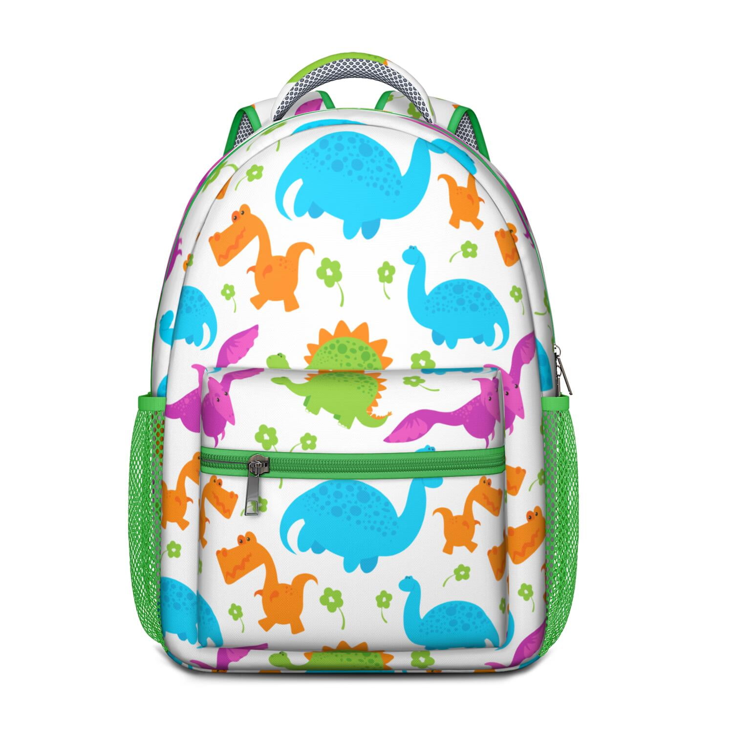 Cartoon Dino Print School Backpack – Colorful Baby Dinosaur Pattern ...