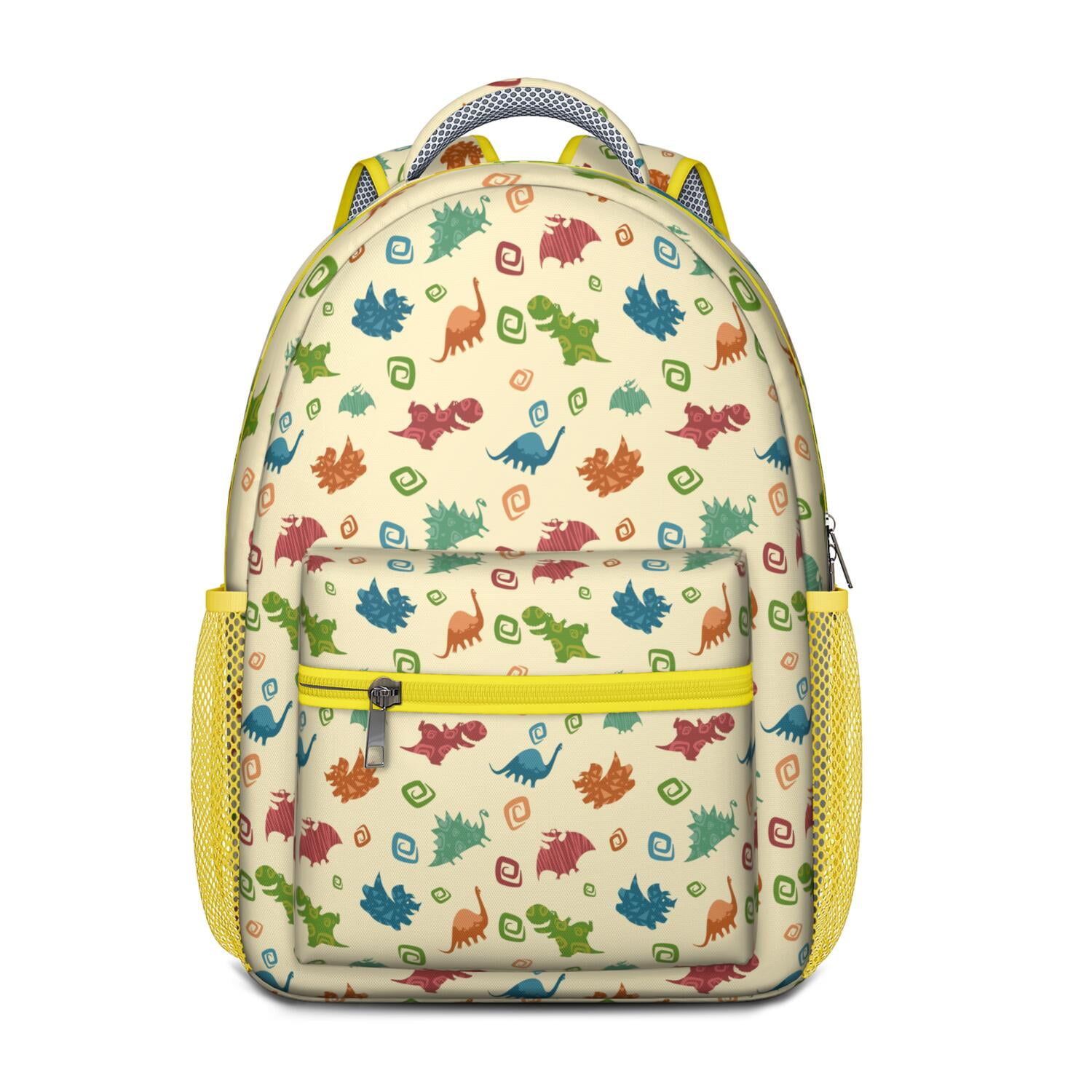 Cartoon Dino Print School Backpack – Colorful Baby Dinosaur Pattern ...