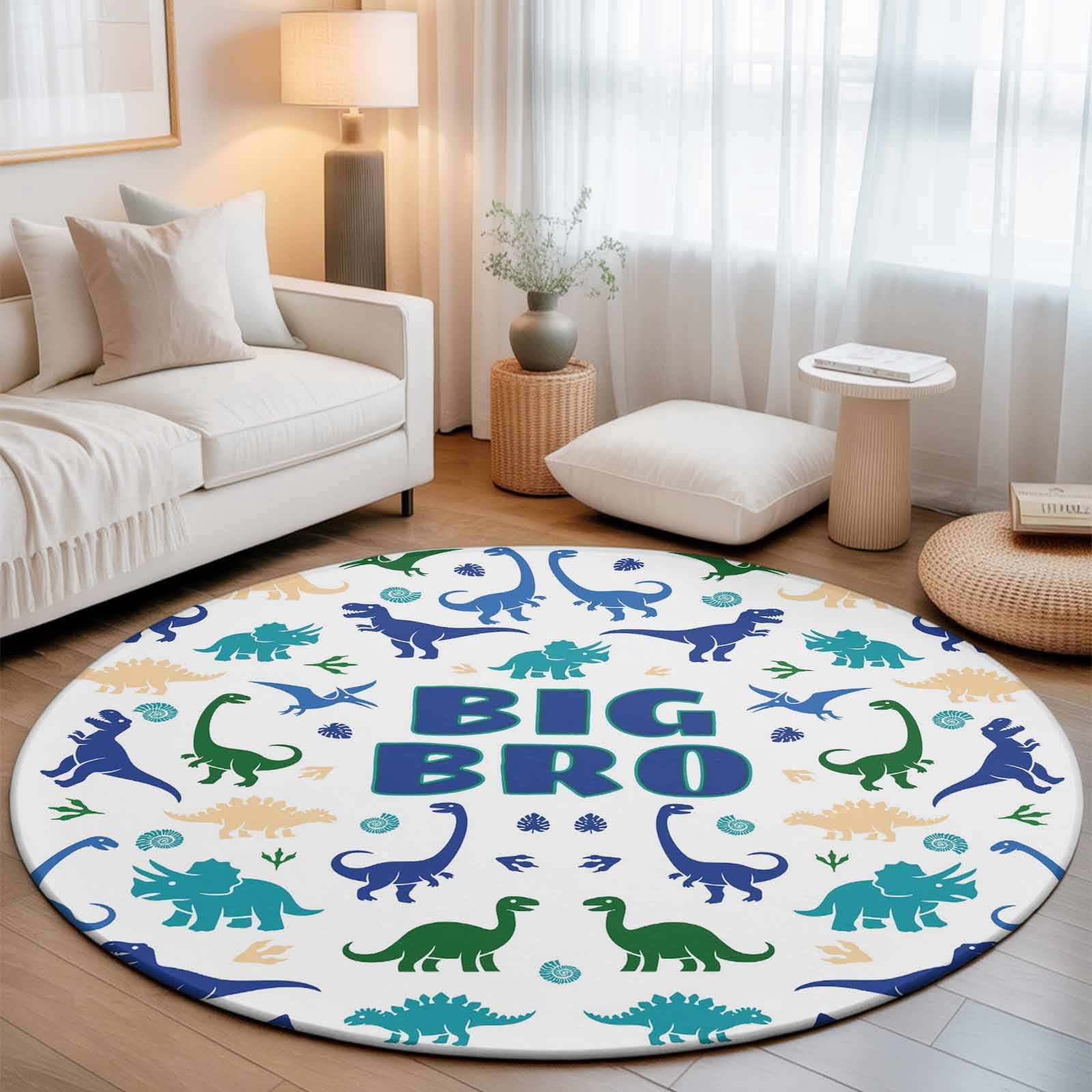 Cartoon Dinosaur Abstract Animal Round Rug 5ft Blue Green Dinosaurs ...