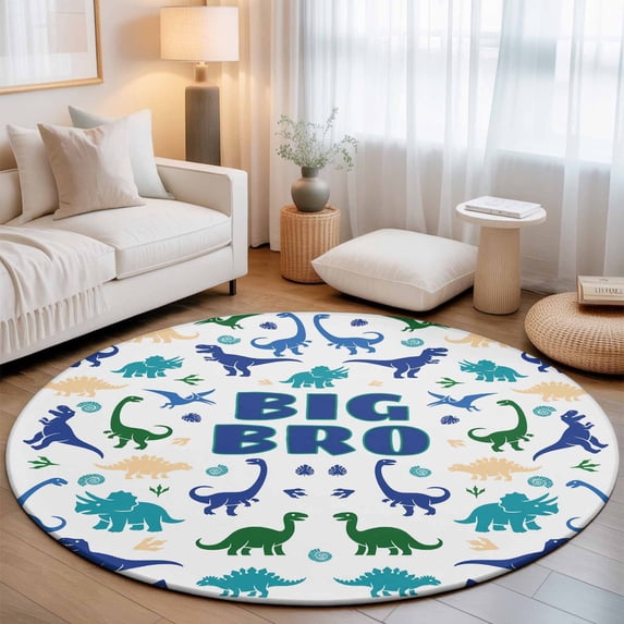 Cartoon Dinosaur Abstract Animal Round Rug 5ft Blue Green Dinosaurs ...