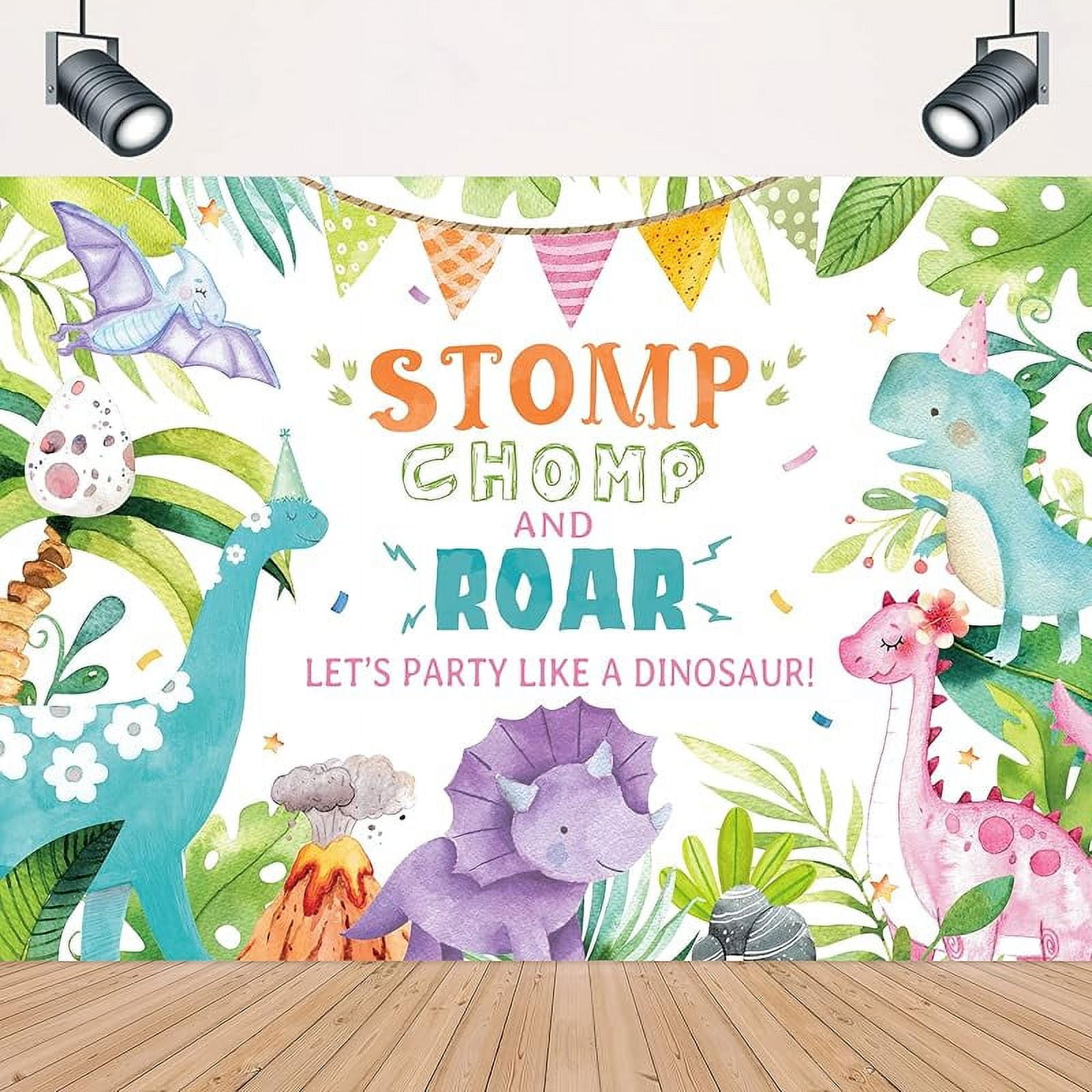 Cartoon Dinosaur Backdrop Watercolor Cute Dino Tropical Jungle Kids ...