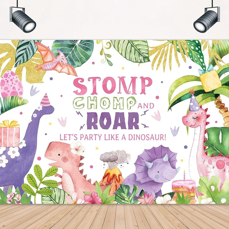 Cartoon Dinosaur Backdrop Watercolor Cute Dino Tropical Jungle Kids ...