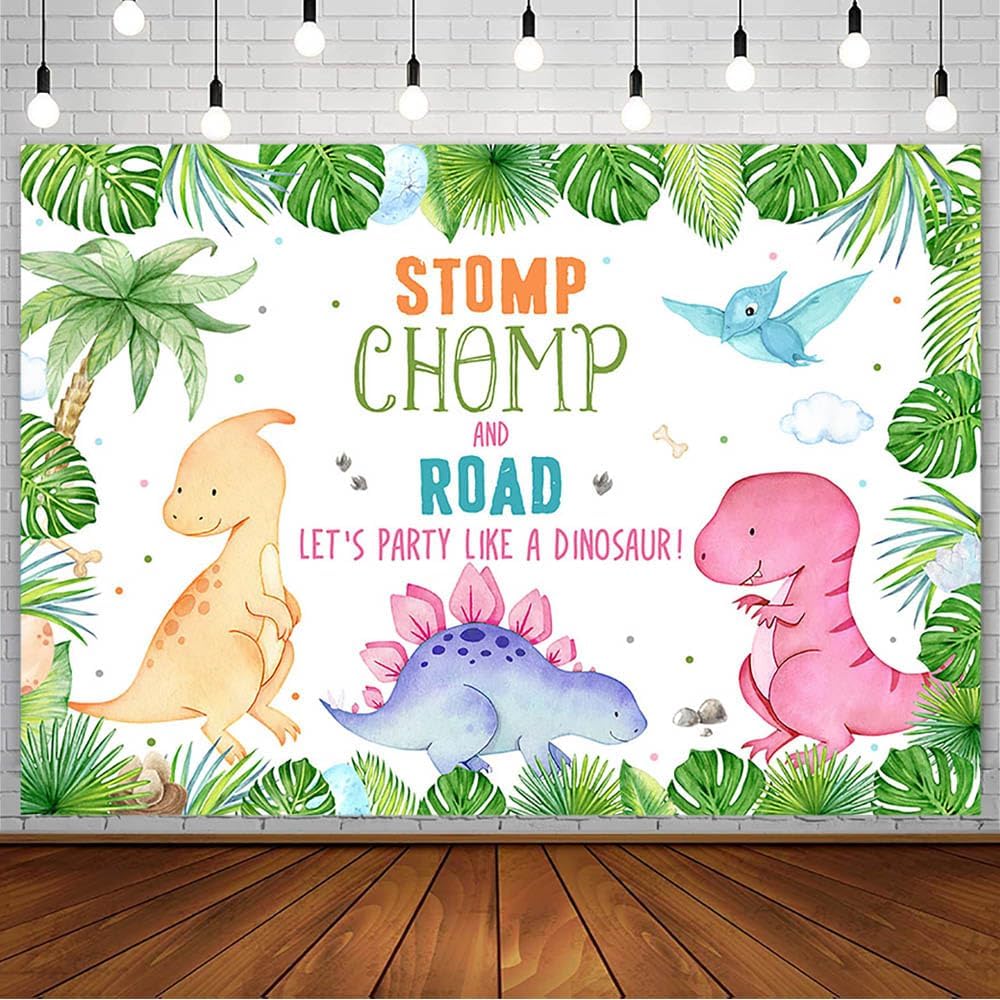 Cartoon Dinosaur Backdrop Watercolor Dinosaur Tropical Jungle for Kids ...