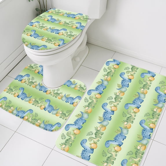 Cartoon Dinosaur Bathroom Rugs Set Modern Green Blue Animal Dino Egg ...