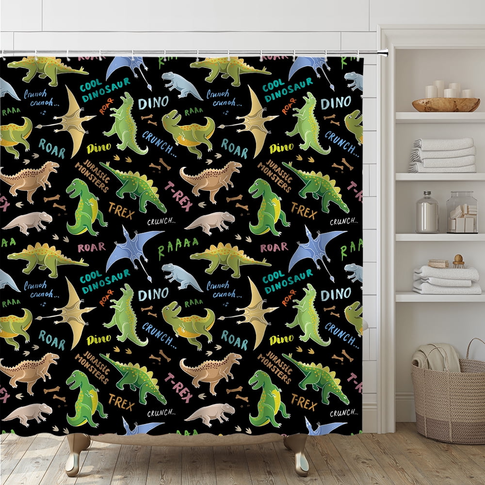 Cartoon Dinosaur Bathroom Shower Curtain Set Animal Kid Home r with ...