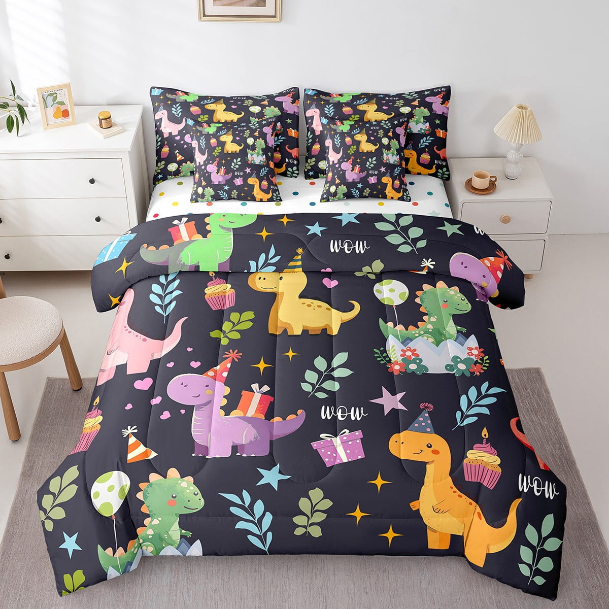 Cartoon Dinosaur Bed in a Bag King Size Comforter Set 7 Pieces,Cute ...