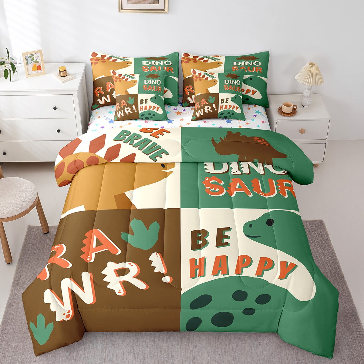 Cartoon Dinosaur Bed Set in a Bag 7 Pcs,Cute Ancient Wild Animal ...