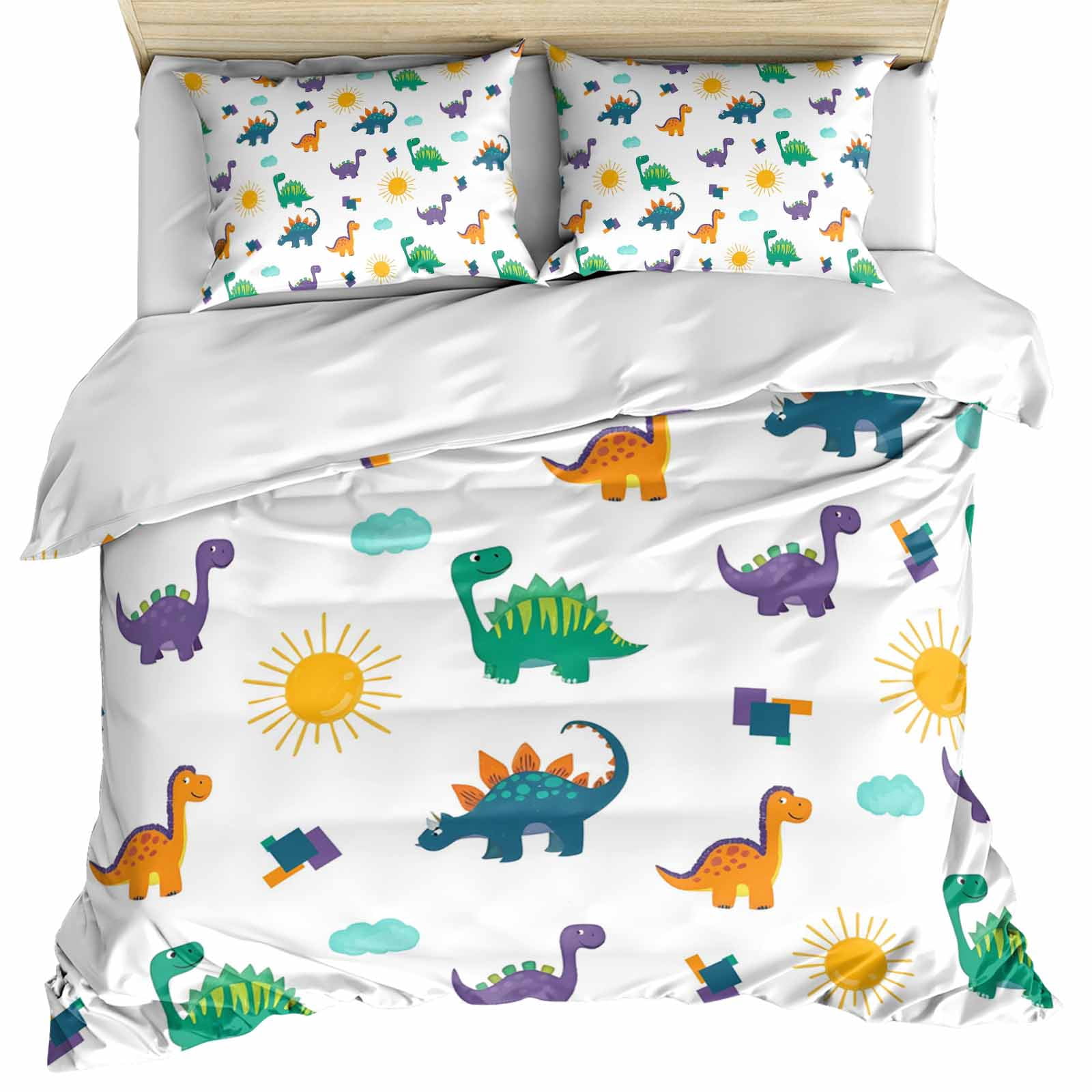 Cartoon Dinosaur Bedding 3 Piece Duvet Cover Set Queen Size, Watercolor ...
