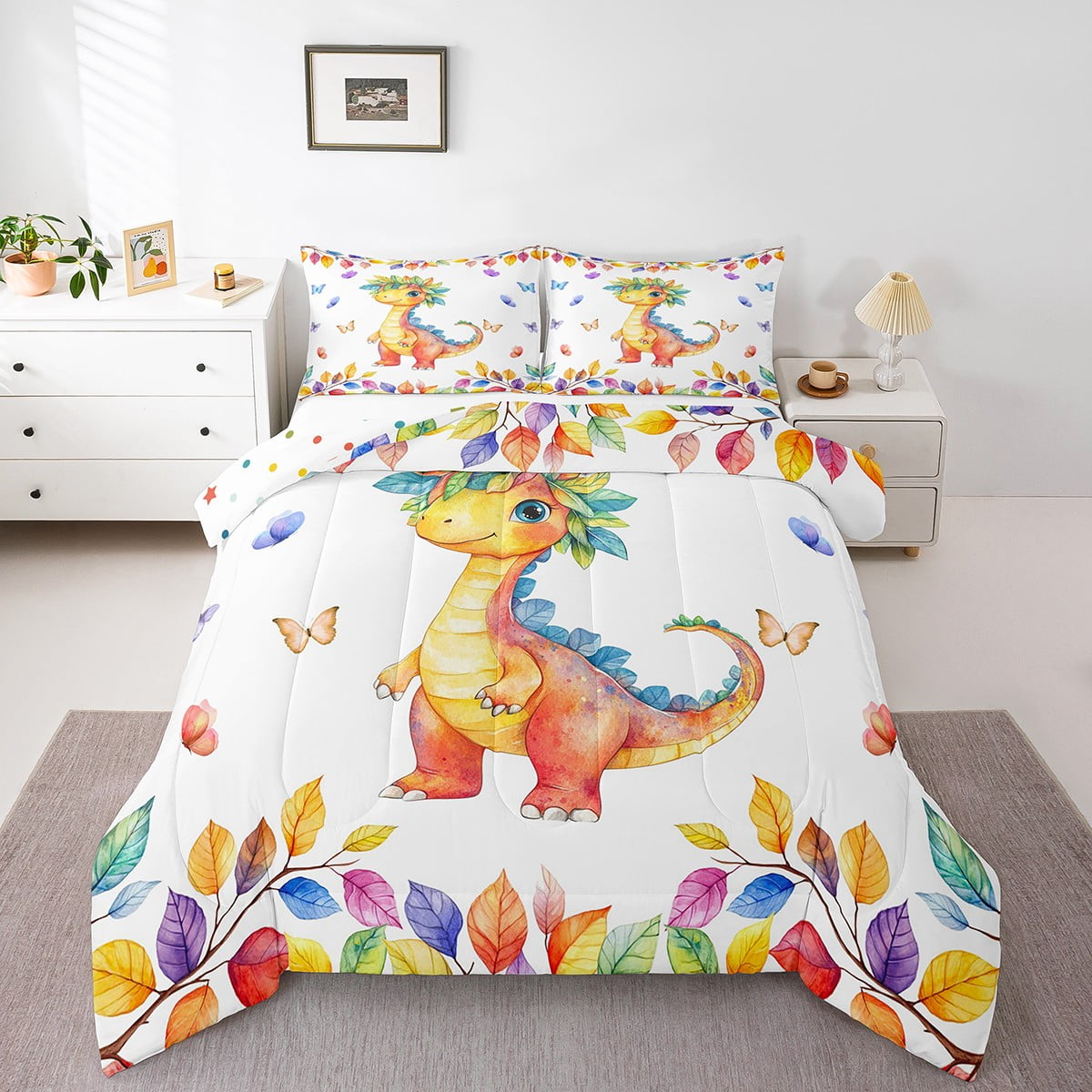 Cartoon Dinosaur Bedding Queen Size Cute Animal Dino Comforter Set ...