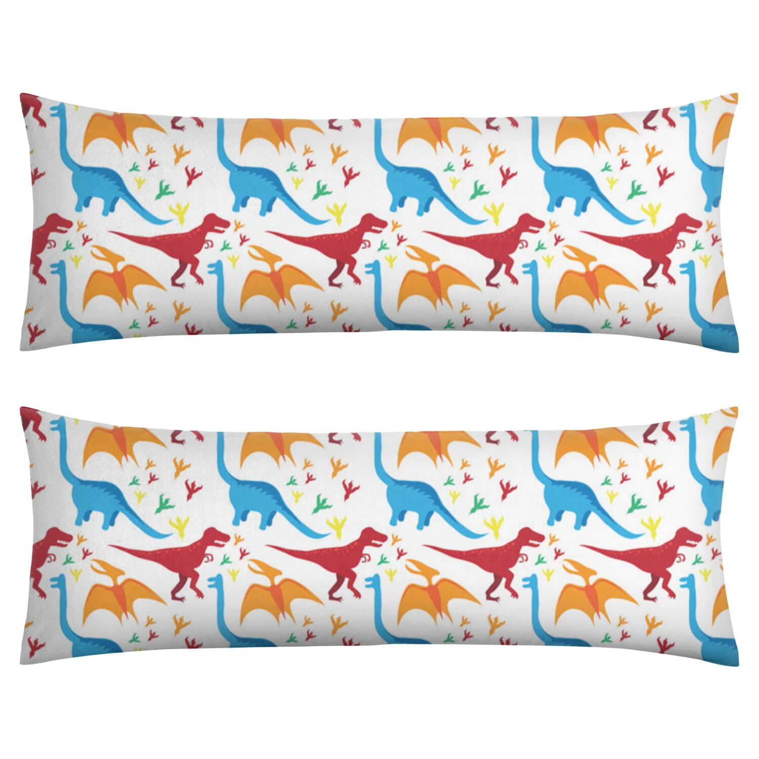 Cartoon Dinosaur Body Pillow Cover 20x54 Funny Dino Pattern Invisible Zipper Easy Care