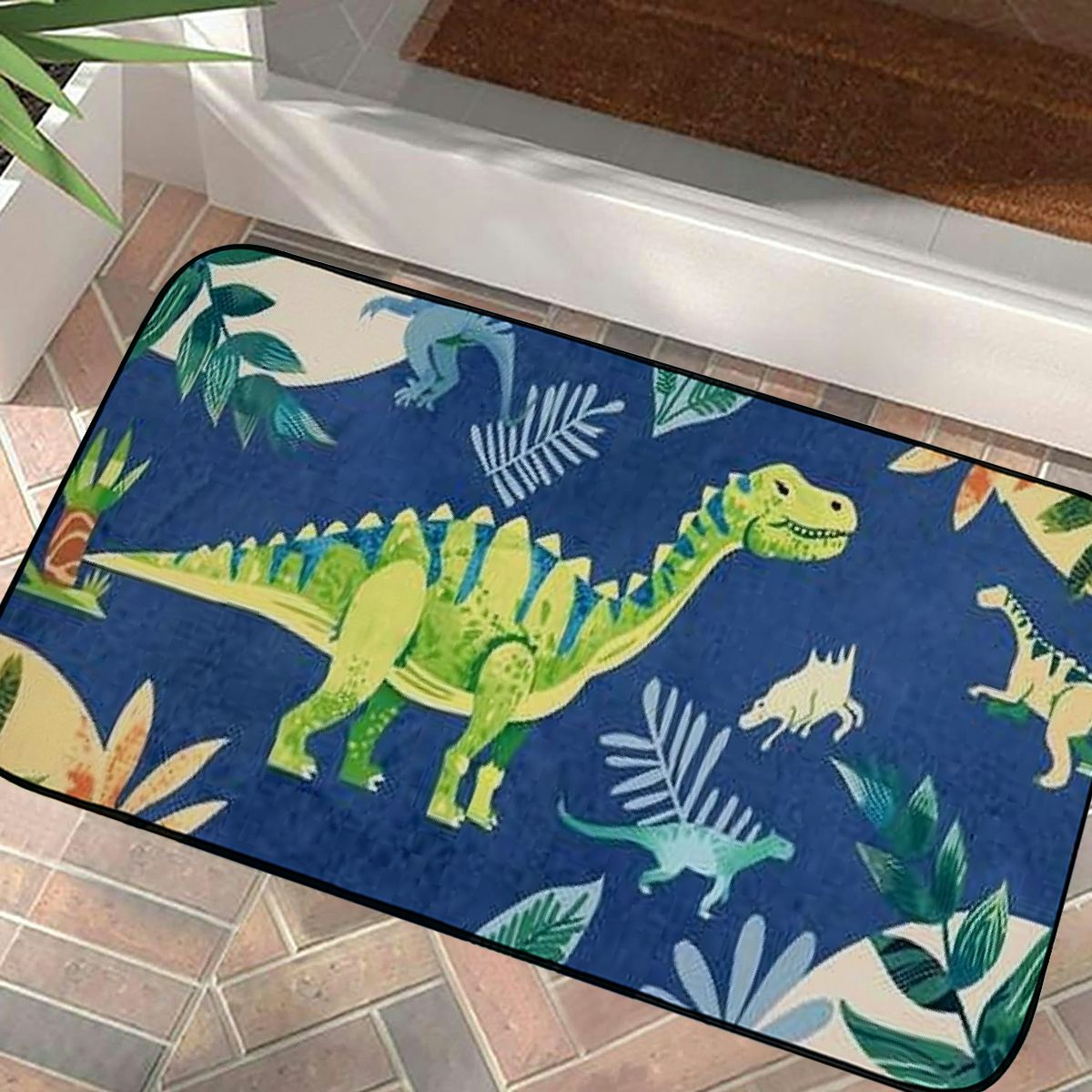 Cartoon Dinosaur Cactus Leaf Footprint Bath Rugs Absorbent Non Slip ...