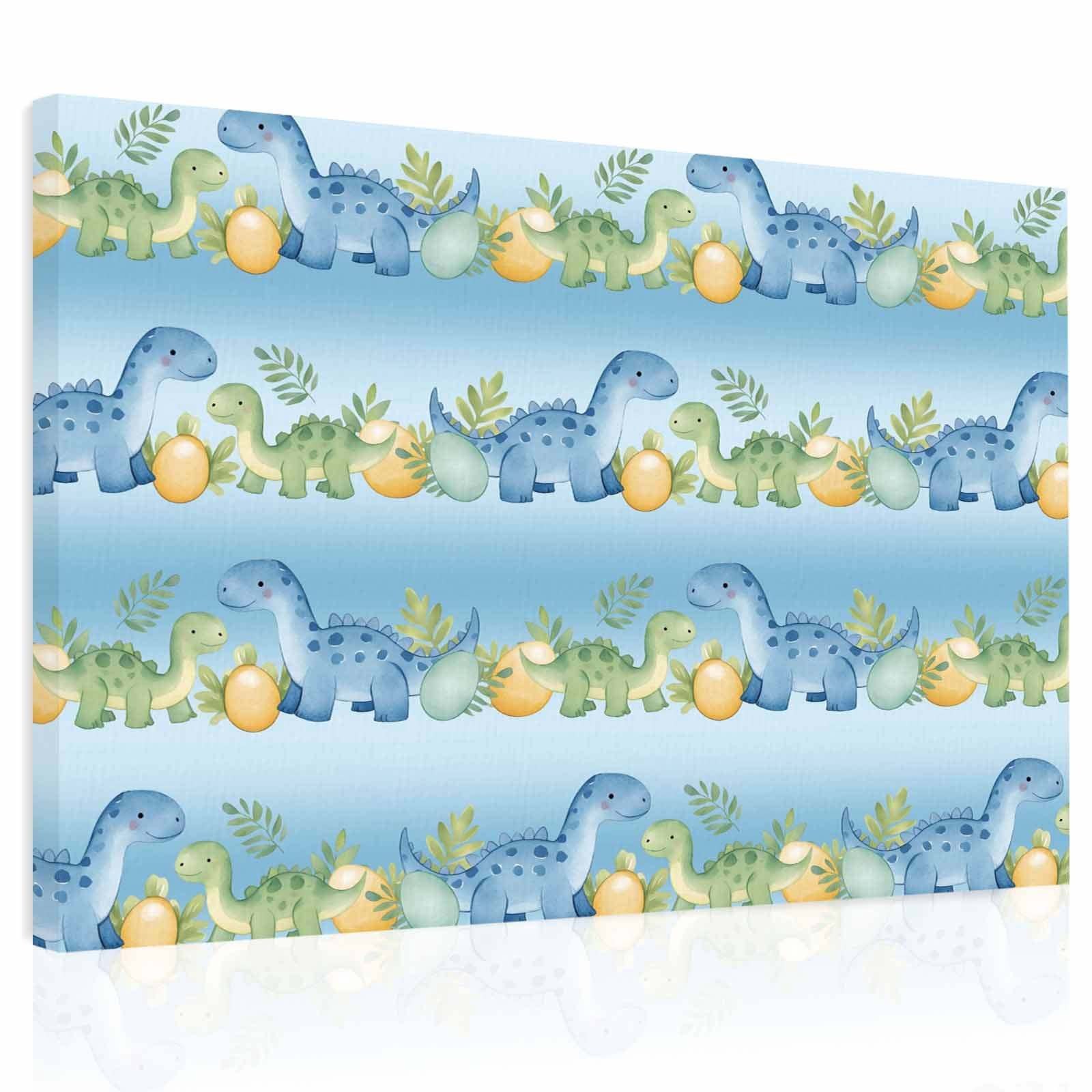Cartoon Dinosaur Canvas Print Wall Art, Modern Blue Green Animal Dino ...