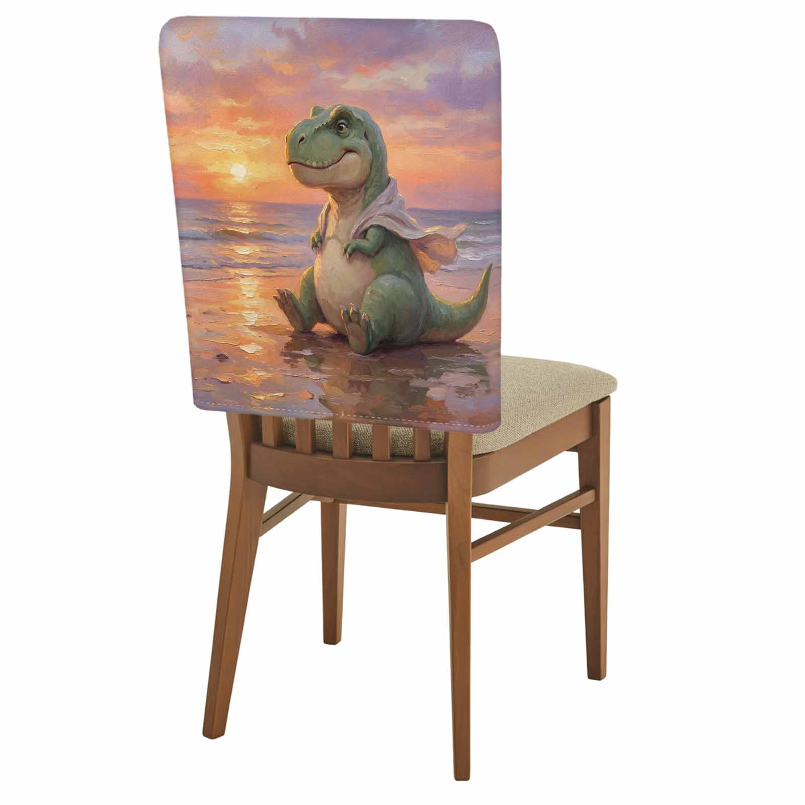Cartoon Dinosaur Chair Covers Set of 1 Funny Tyrannosaurus Rex Sunset ...