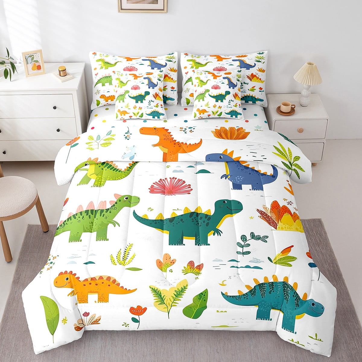 Cartoon Dinosaur Comforter Set Queen Cute Dion Bedding Set (1 Comforter ...