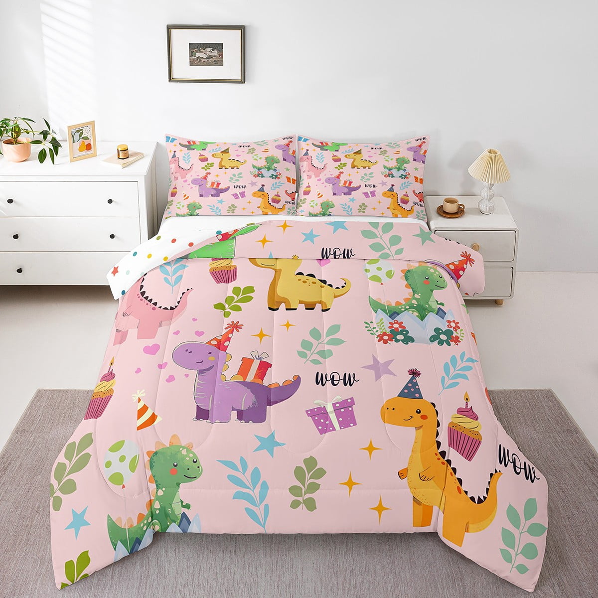 Cartoon Dinosaur Comforter Set Cute Dino Queen Bedding Sets,Jungle ...