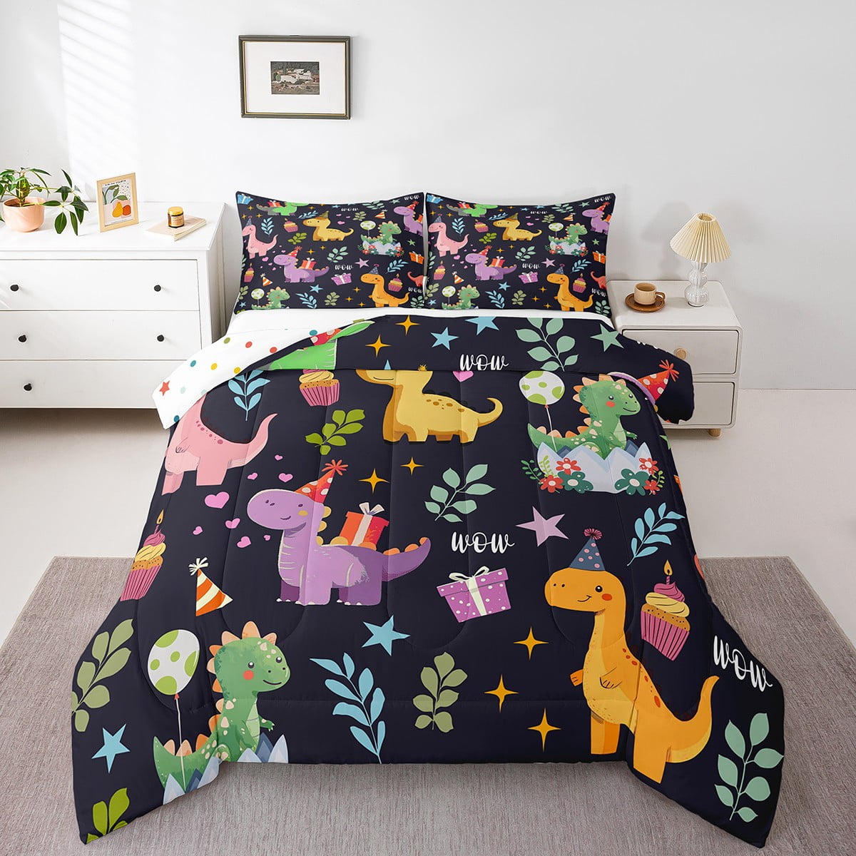 Cartoon Dinosaur Comforter Set Cute Dino Twin Bedding Sets,Jungle ...