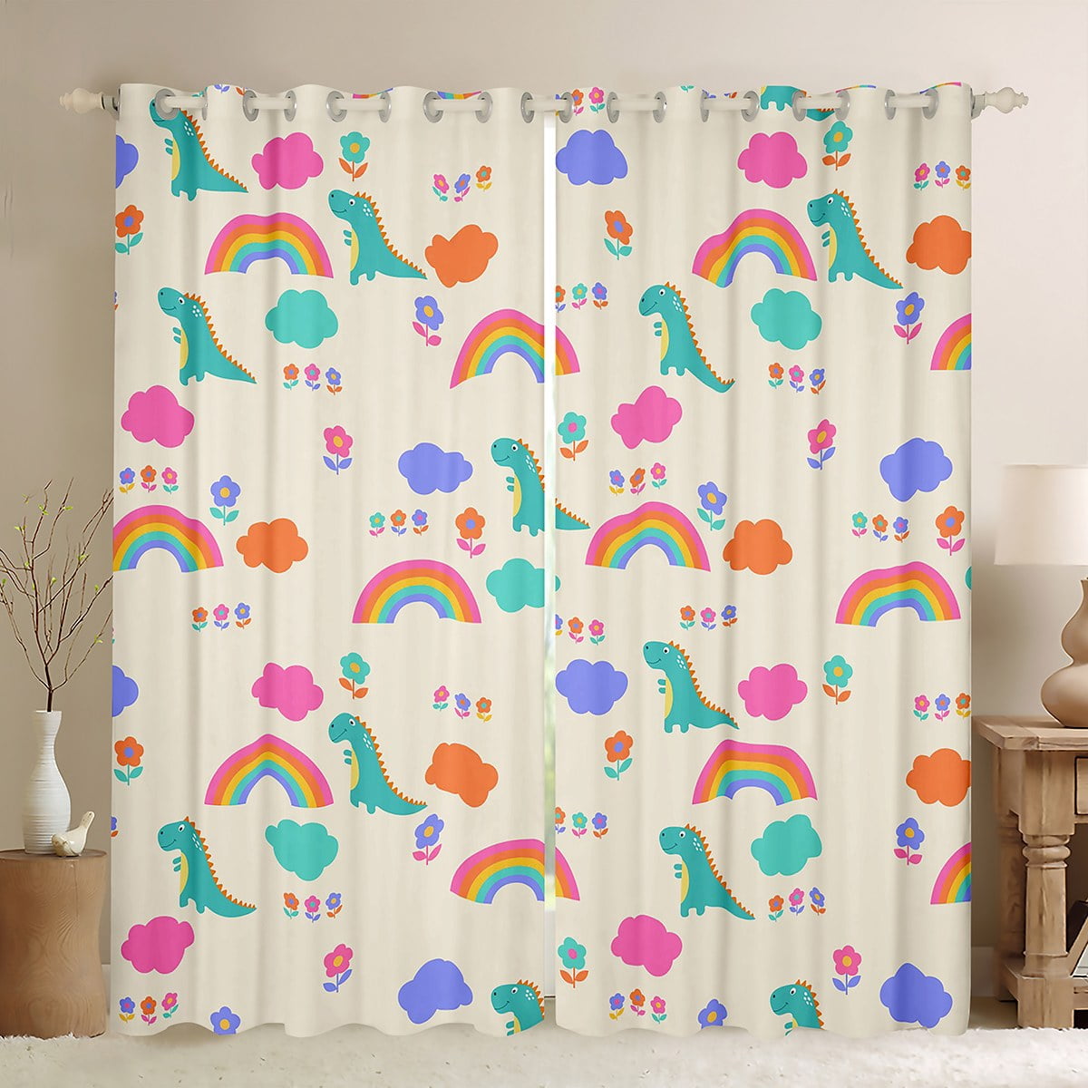Cartoon Dinosaur Curtains & Drapes Rainbow 30%-50% Blackout Curtains ...