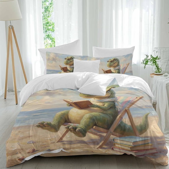 Cartoon Dinosaur Duvet Cover Set Full Size, Funny Tyrannosaurus Rex ...