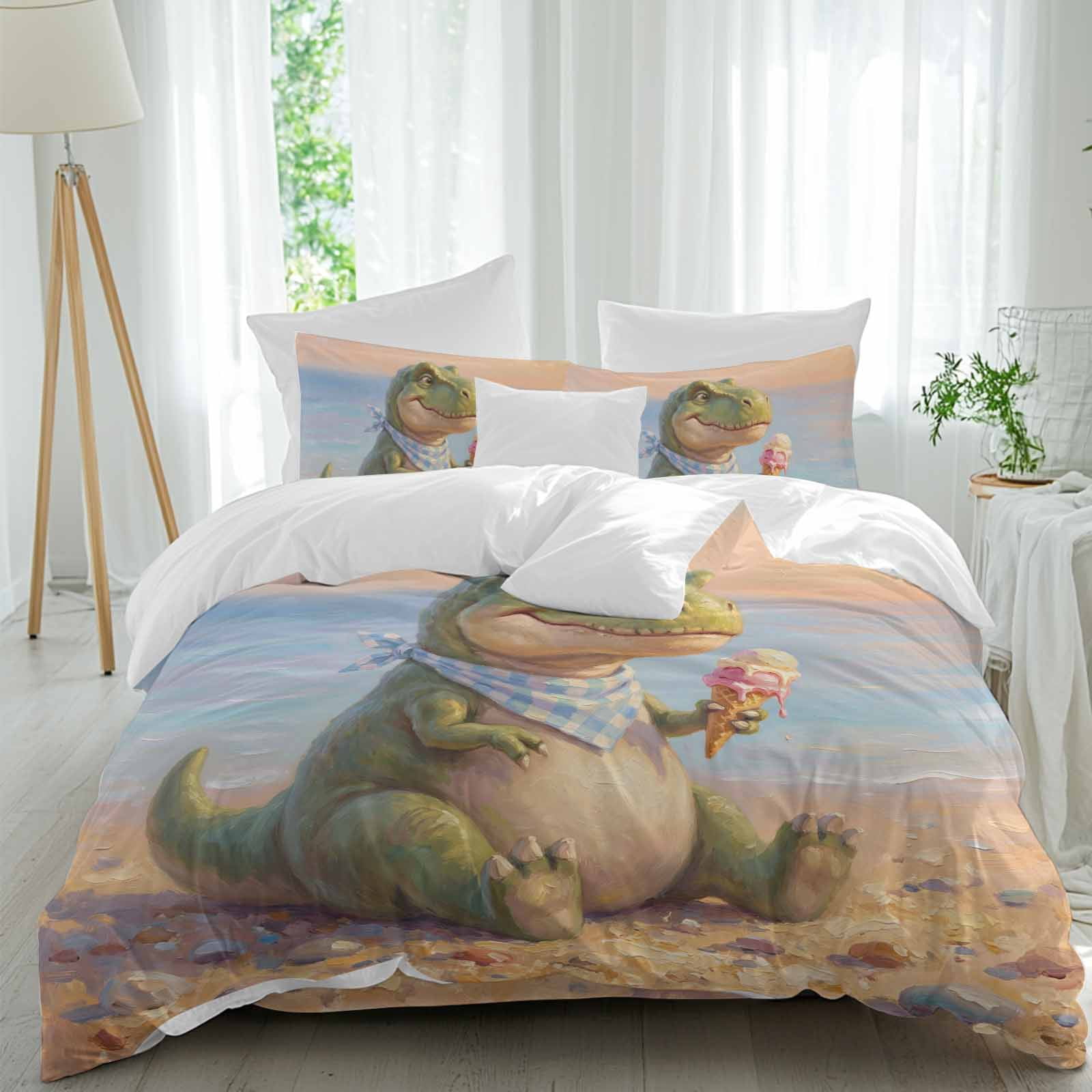 Cartoon Dinosaur Duvet Cover Set Queen Size, Funny Tyrannosaurus Rex ...