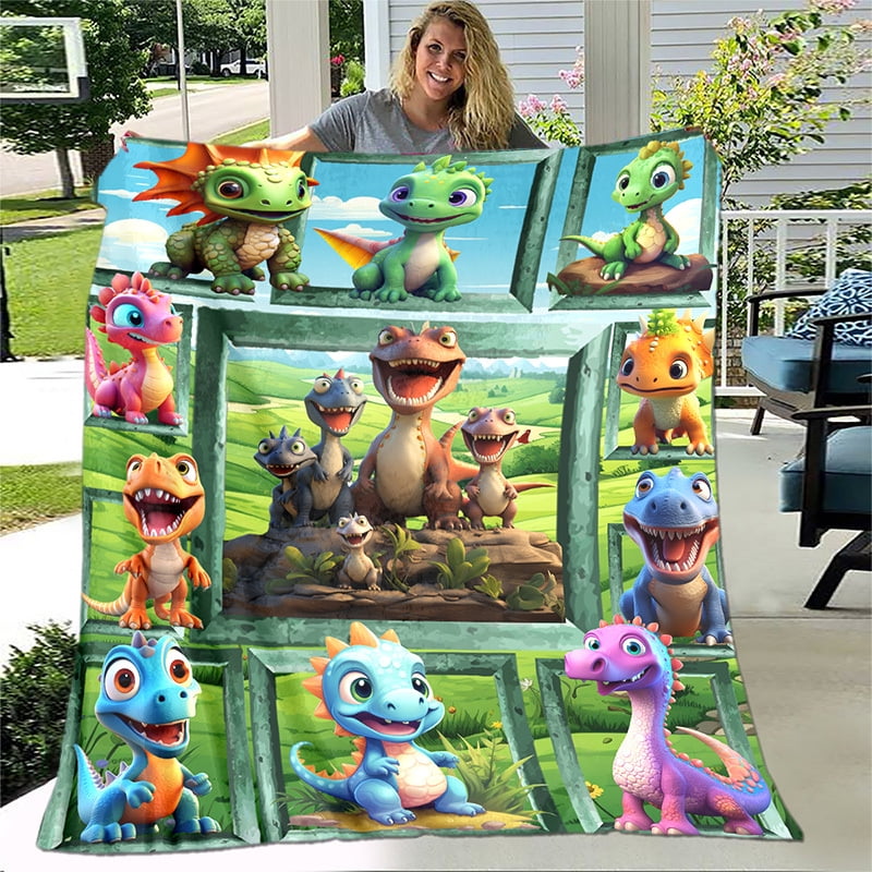 Cartoon Dinosaur Flannel Blanket - Ultra-Soft, Lightweight & Tear ...