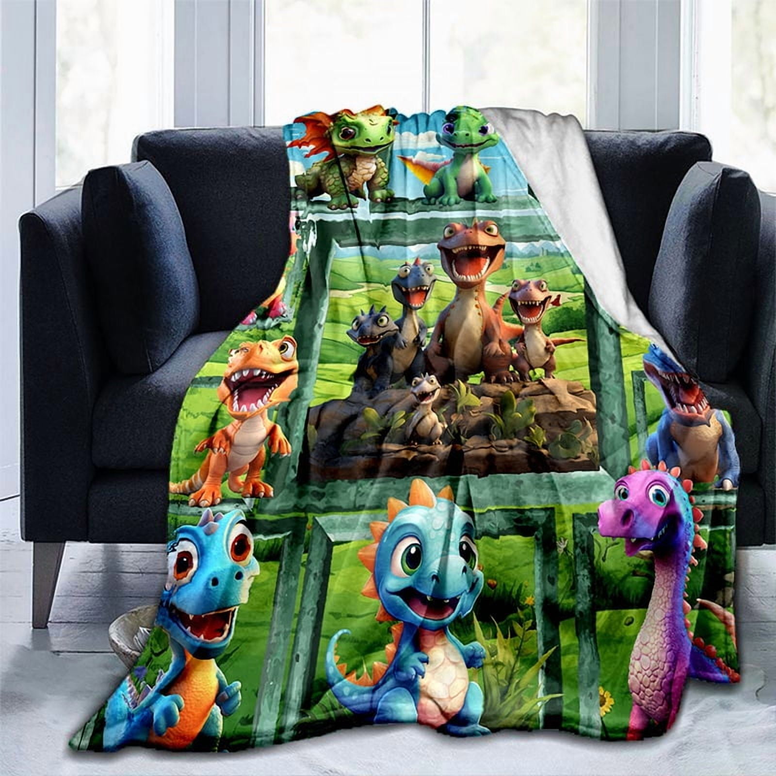 Cartoon Dinosaur Flannel Blanket - Ultra-Soft Lightweight, Tear ...