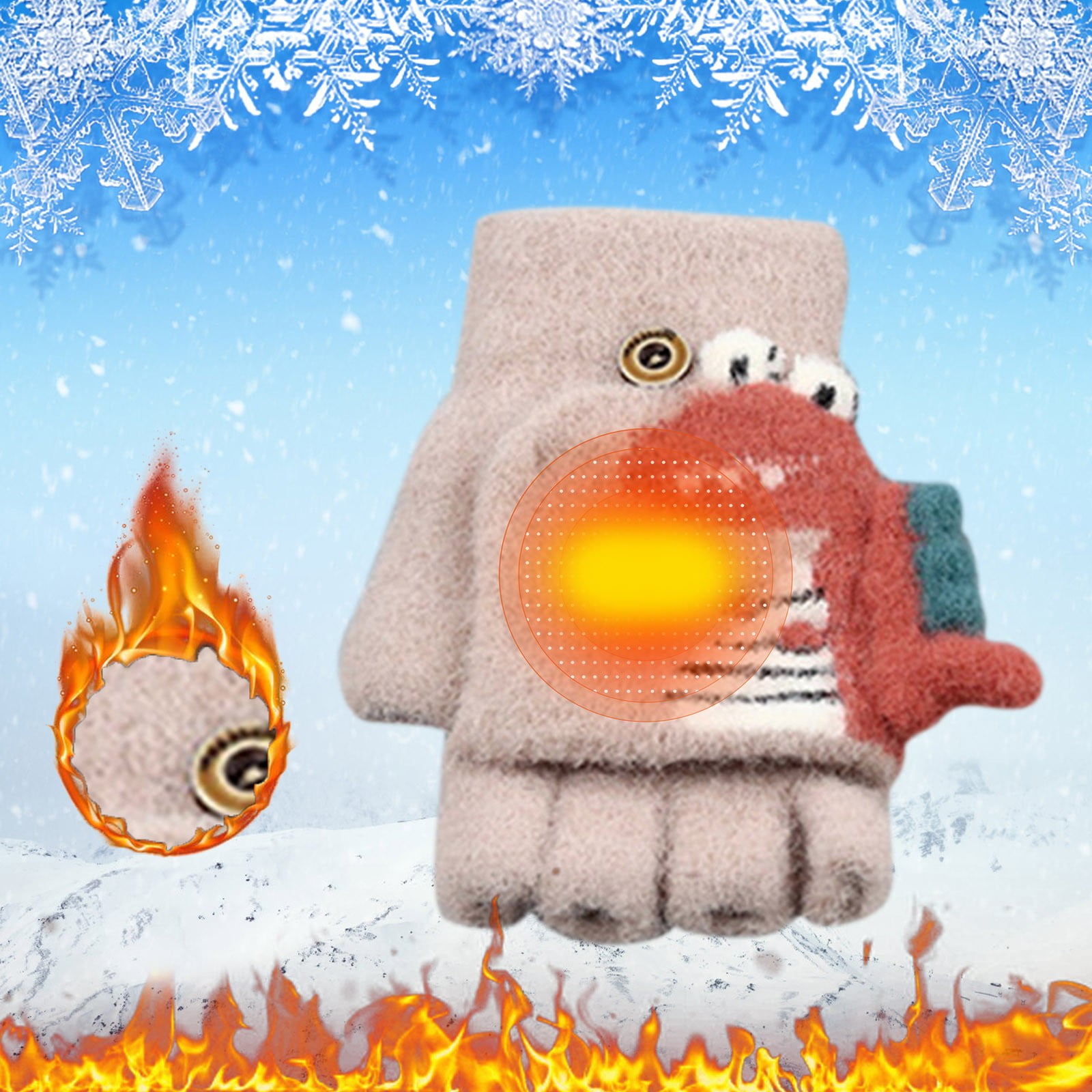 Cartoon Dinosaur Knitted Convertible Flip Mittens for Kids Winter ...