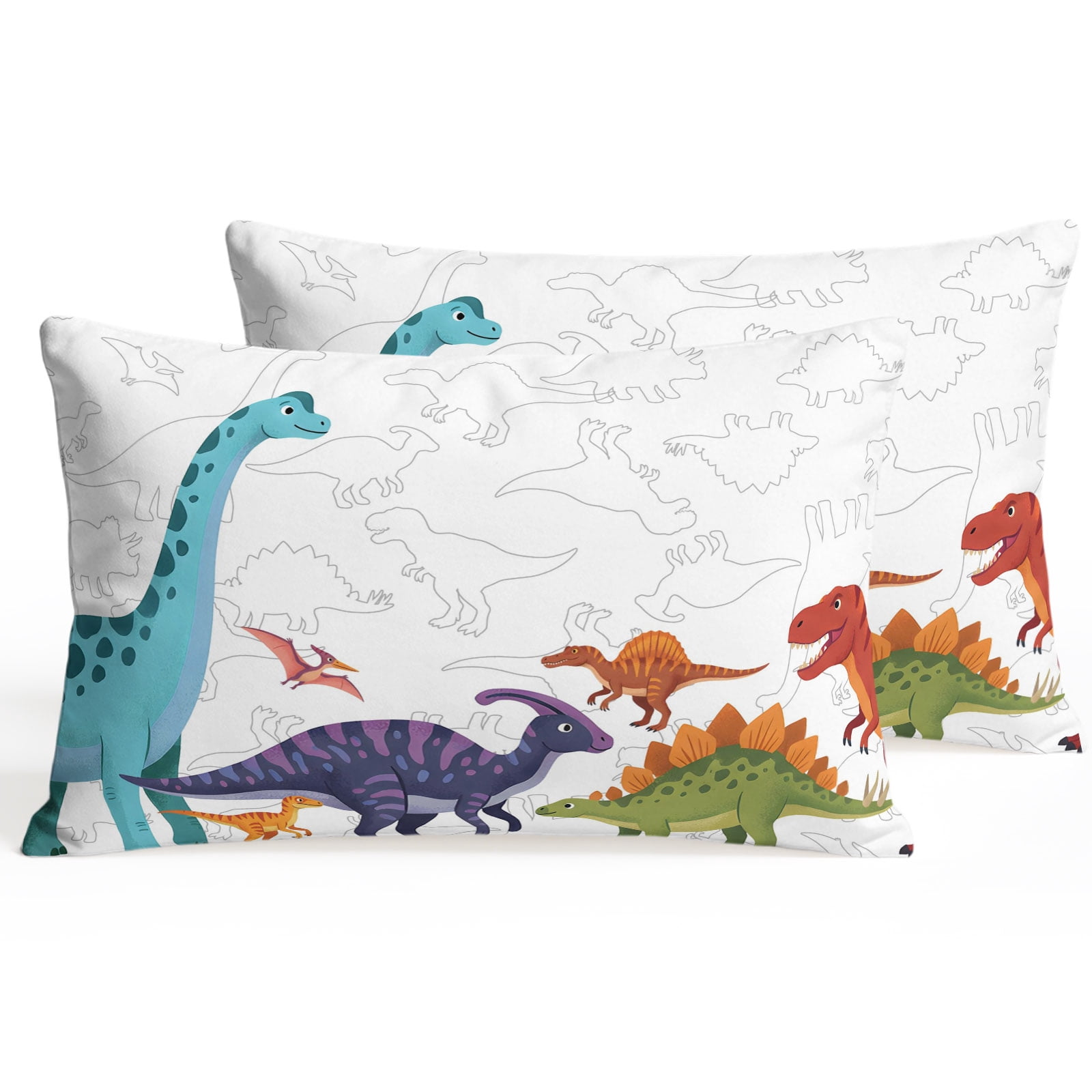 Cartoon Dinosaur Lumbar Pillow Covers 12 x 20 Inch Pillow Covers Set of ...