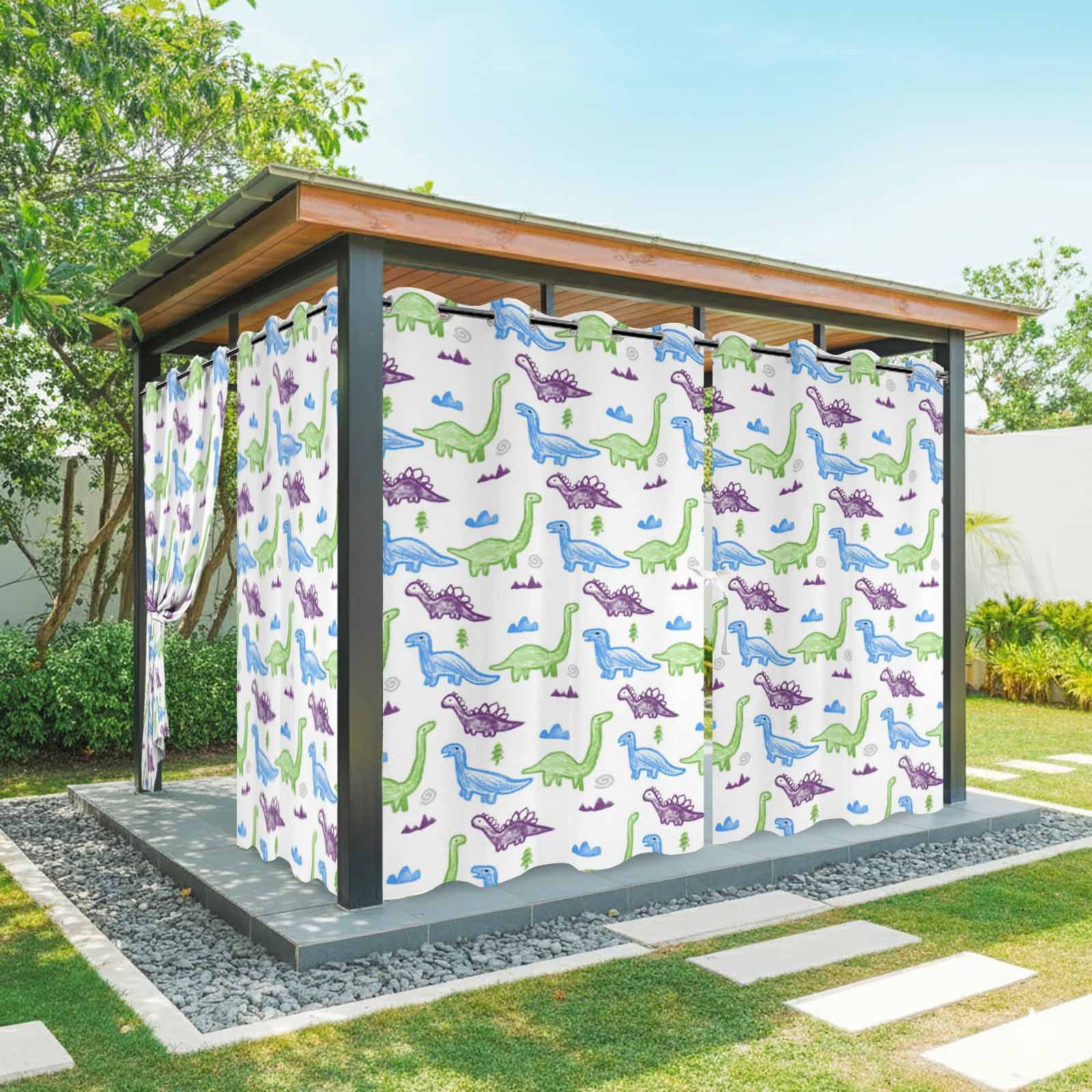 Cartoon Dinosaur Outdoor Curtains for Patio Waterproof, Grommet Outdoor ...