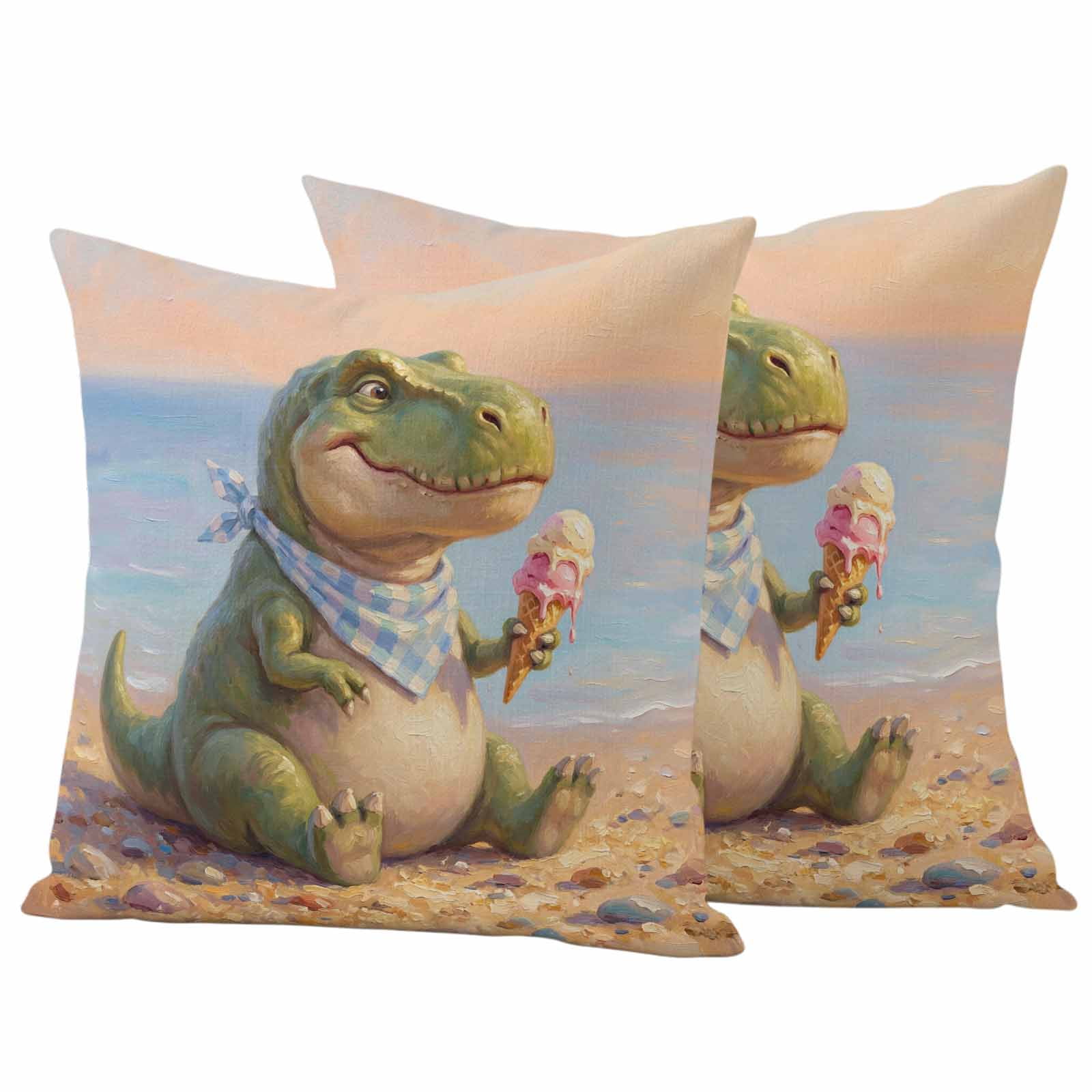Cartoon Dinosaur Outdoor Pillow Covers Set of 2 Funny Tyrannosaurus Rex ...