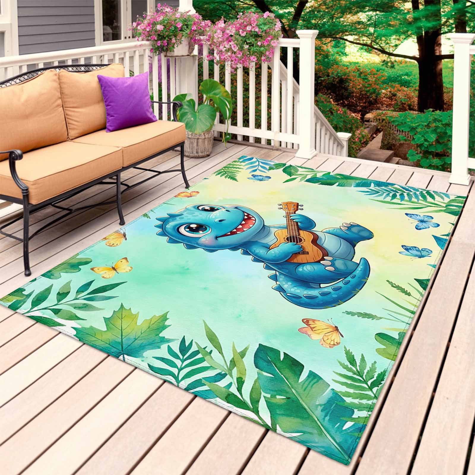 Cartoon Dinosaur Outdoor Rug 6x9 Ft, Non Slip Washable Area Rug, Summer ...