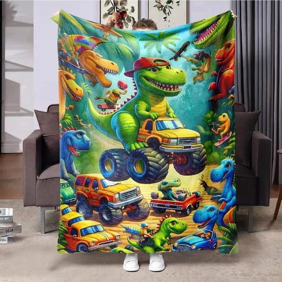 Cartoon Dinosaur Pattern Blanket, 1/2 Counts Soft Warm Napping Throw ...