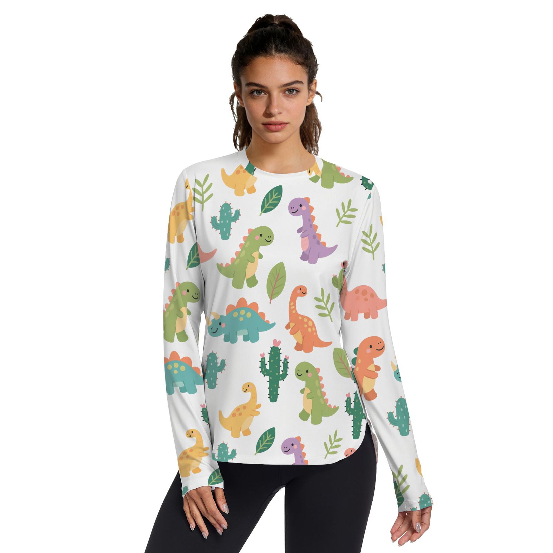 Cartoon Dinosaur Pattern Women's Activewear UPF 50+ Sun Protection ...