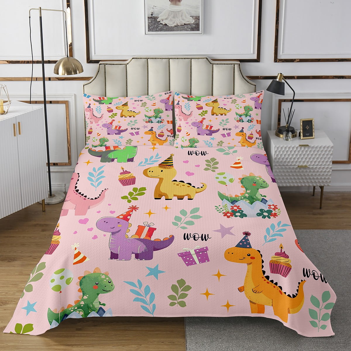 Cartoon Dinosaur Quilt Set Cute Dino Bedspread Set Queen,Jungle Animals ...
