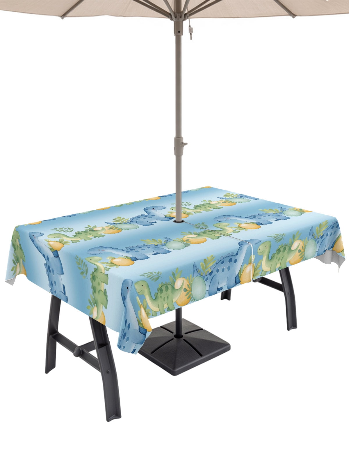 Cartoon Dinosaur Rectangle Outdoor Tablecloth with Umbrella Hole Modern ...