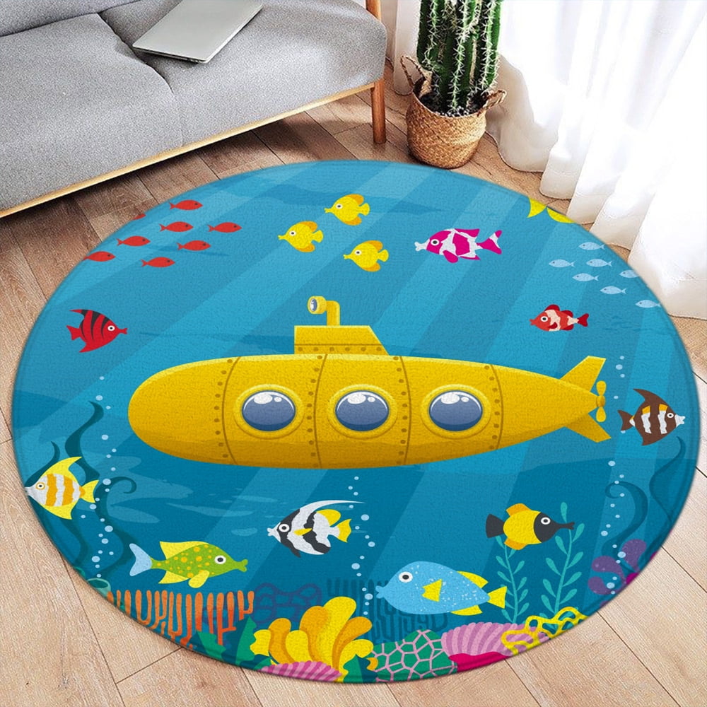 Cartoon Dinosaur Round Carpet Cute Animals Green Leaf Plant Kids ...