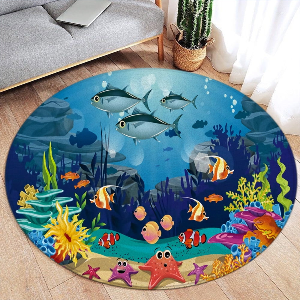 Cartoon Dinosaur Round Carpet Cute Animals Green Leaf Plant Kids ...